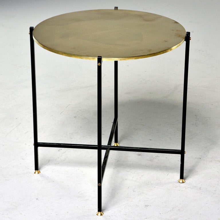 Round Brass Top Side Table with Slender Black Iron Base at 1stDibs