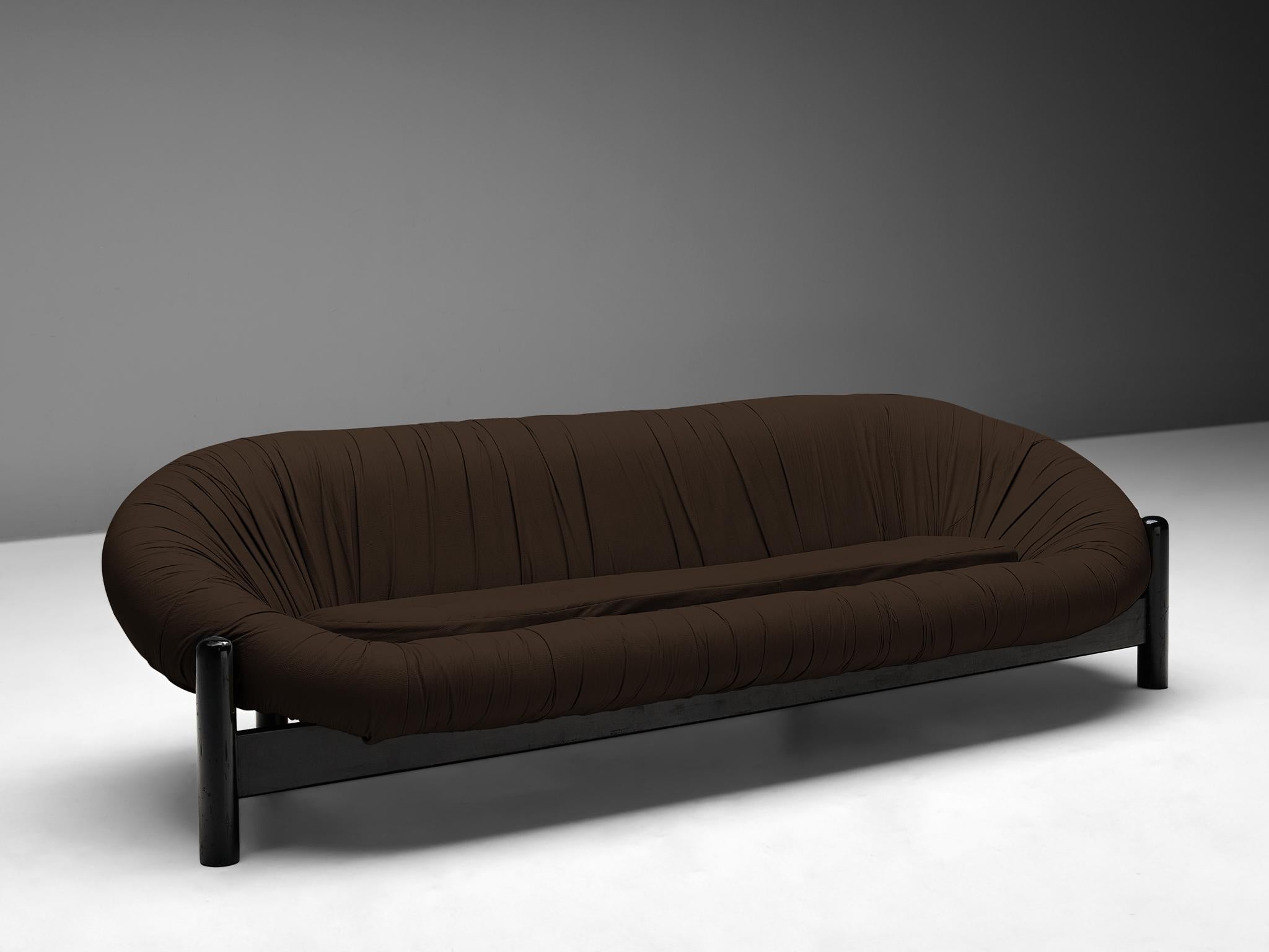 Round Brazilian Sofa in Leather and Black Wooden Frame For Sale at 1stDibs