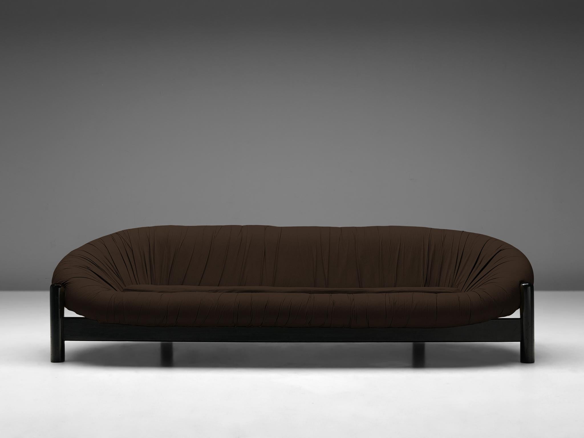 Round Brazilian Sofa in Leather and Black Wooden Frame For Sale at 1stDibs