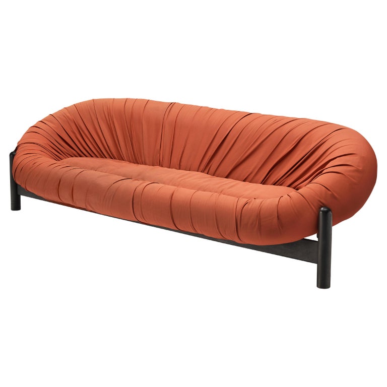 Round Brazilian Sofa in Red Upholstery and Black Wooden Frame For Sale ...