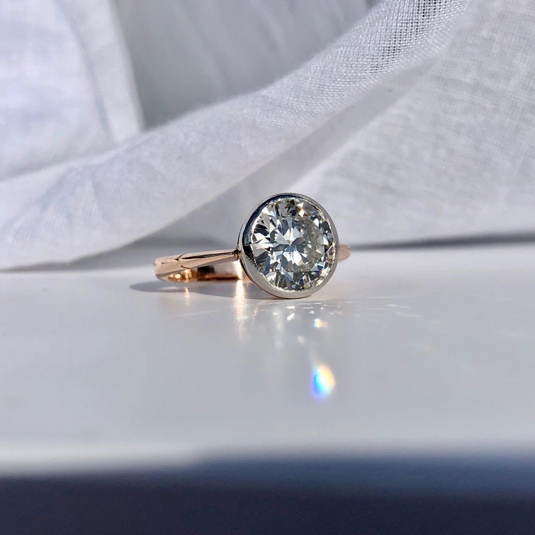 Round Brilliant Bezel Collet Set White Diamond Engagement 18k Yellow ...