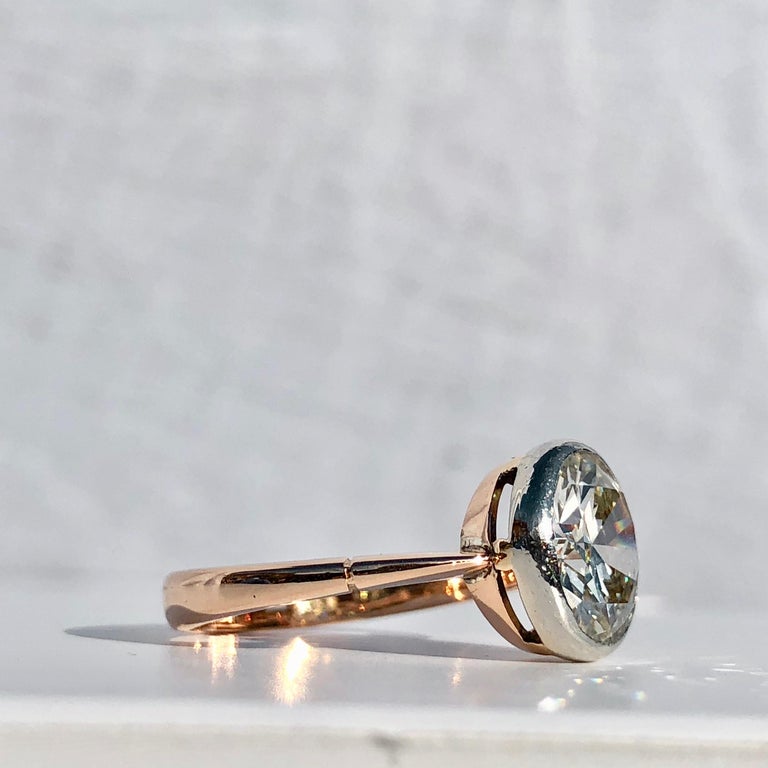 Round Brilliant Bezel Collet Set White Diamond Engagement 18k Yellow ...