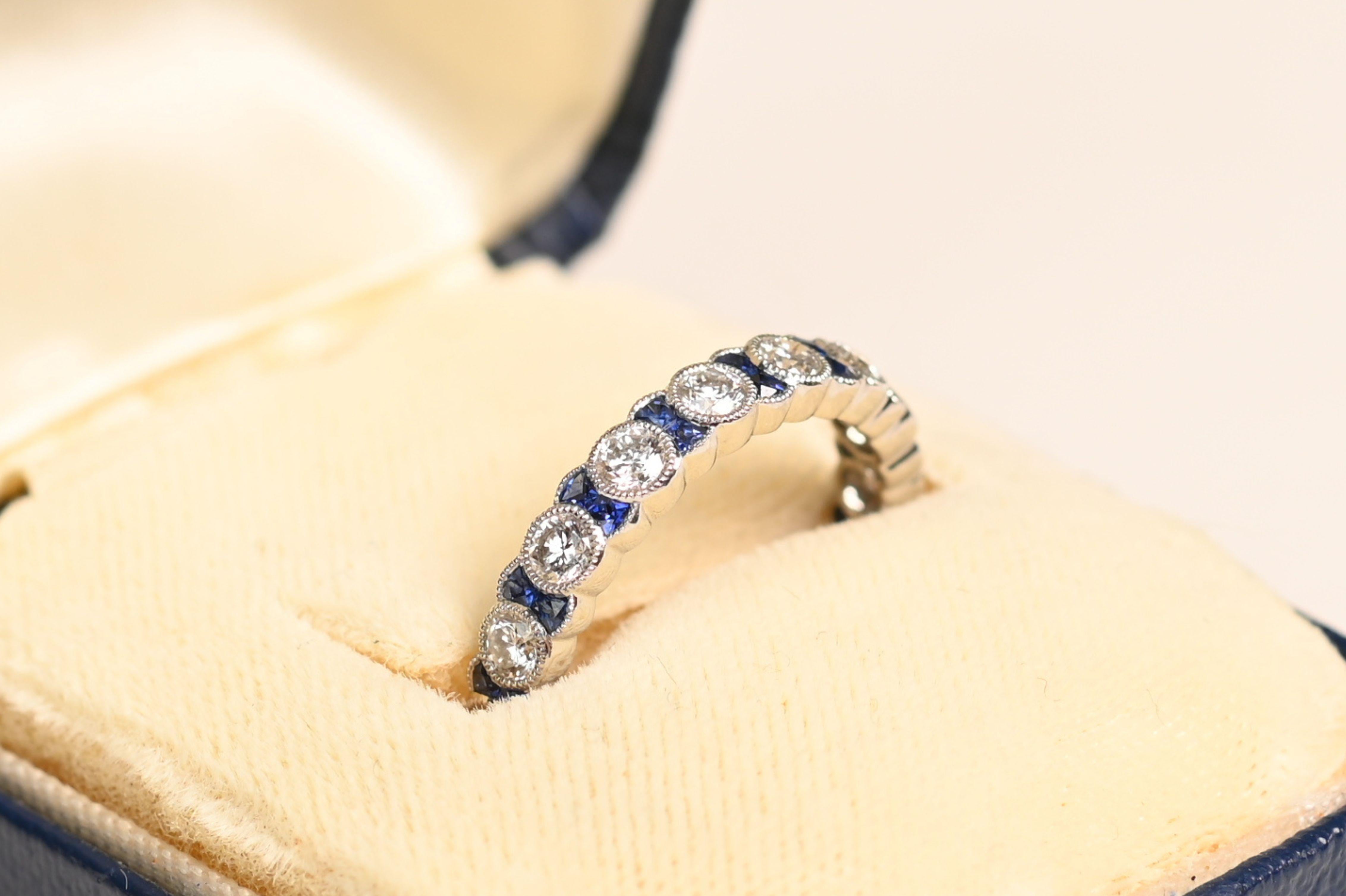 Diamond Sapphire Wedding Band. Round Diamond Alternate Eternity Band ...