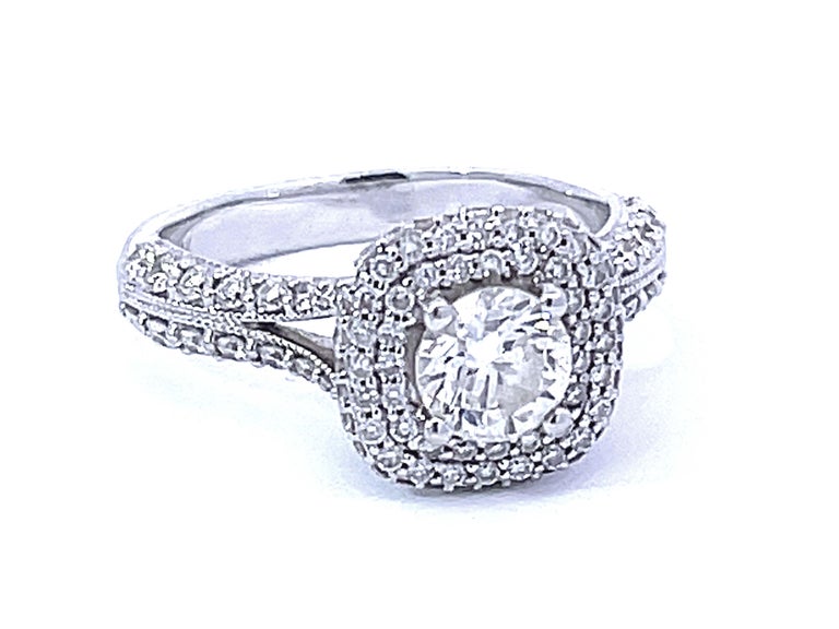 Round Brilliant Cut Double Halo Diamond Engagement Ring in 14K White ...