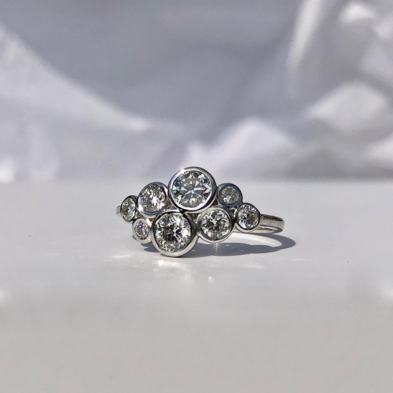 Round Brilliant Cut White Diamond Cluster 'Bubble' Ring .75ct TW 18k ...