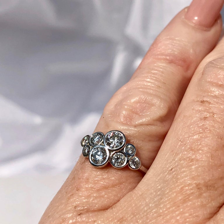 Round Brilliant Cut White Diamond Cluster 'Bubble' Ring .75ct TW 18k ...