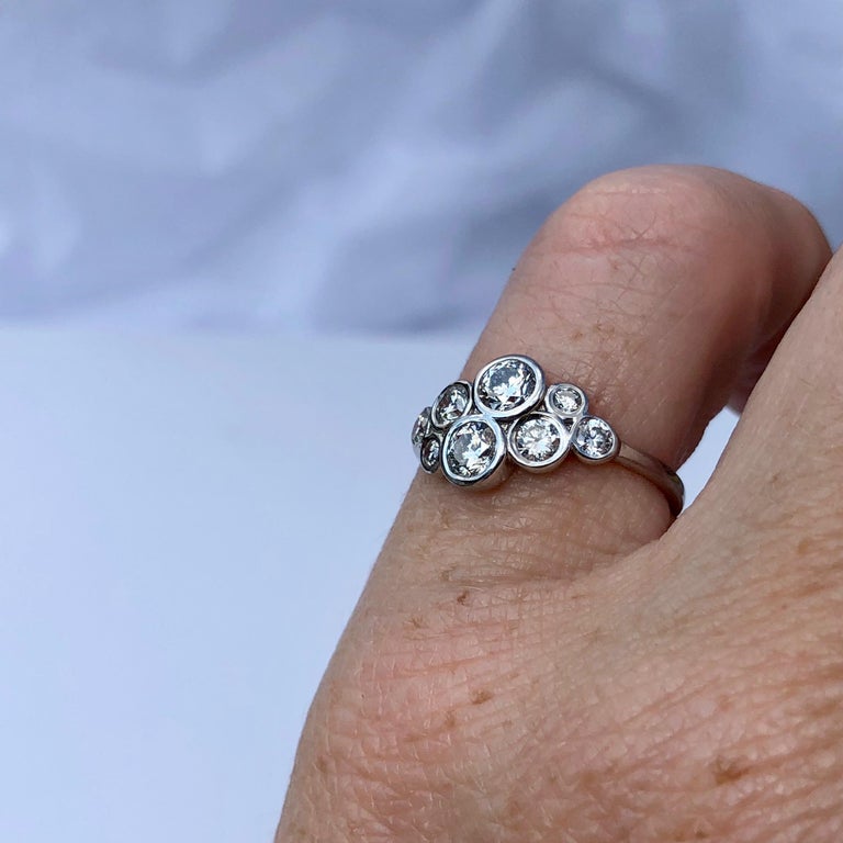 Round Brilliant Cut White Diamond Cluster 'Bubble' Ring .75ct TW 18k ...