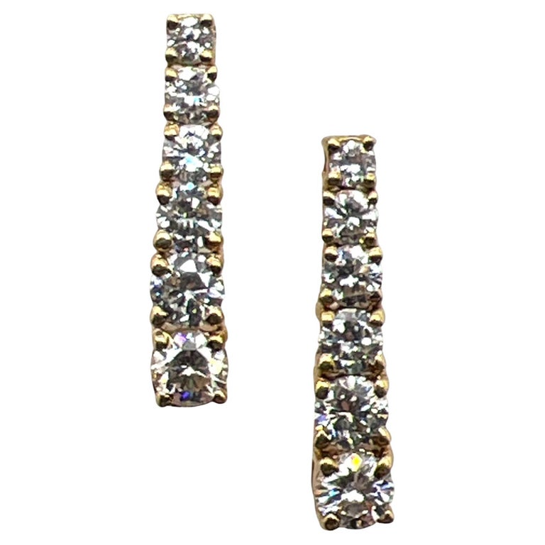 Round Brilliant Diamond 14 Karat Yellow Gold Drop Earrings For Sale at ...