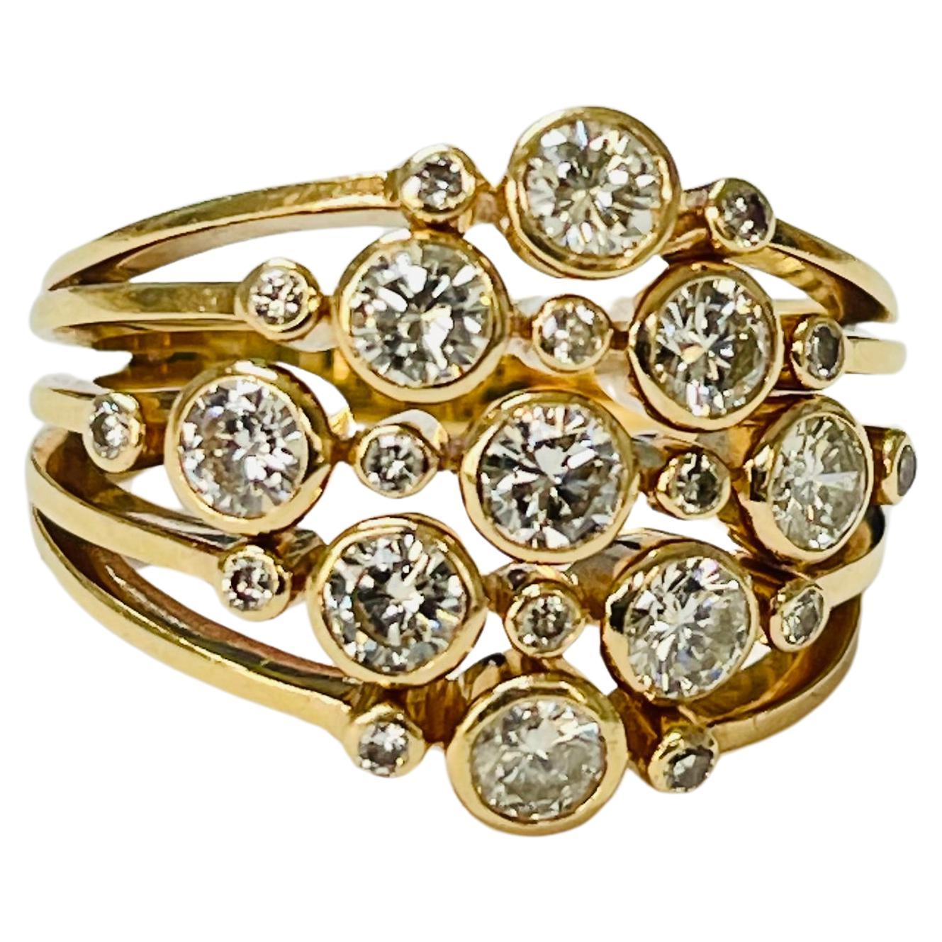 Vintage Pear Cut Diamond Stacked Cocktail Ring in 18k Yellow Gold For ...