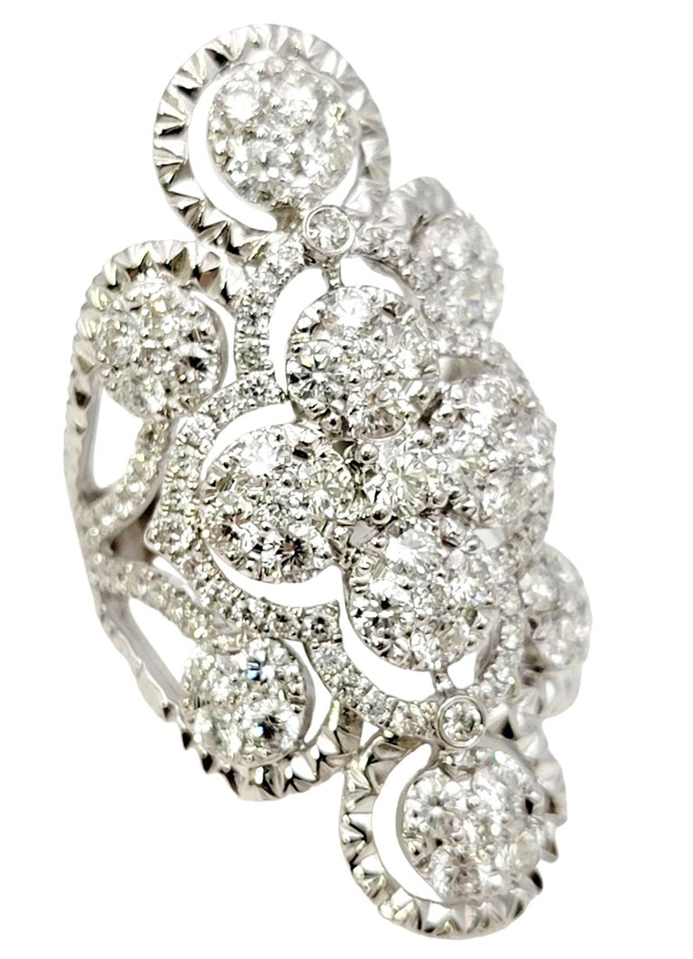 Round Brilliant Diamond Elongated Cluster Cocktail Split Shank Ring F-G ...