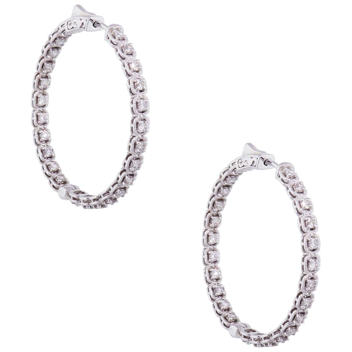 Diamond and Pink Sapphire Hoop Style Earrings For Sale at 1stDibs