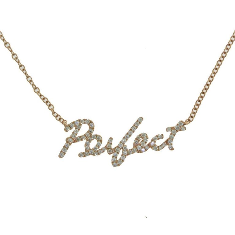 Round Brilliant Diamond Rose Gold 18k “PERFECT” Letter Word Necklace ...