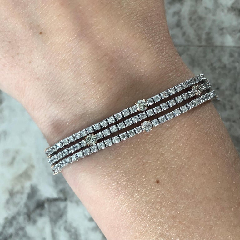 Round Brilliant Diamond Three-Row Bracelet For Sale at 1stDibs