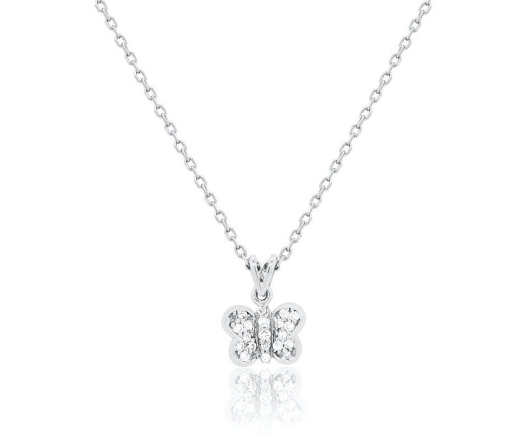 Round Brilliant White Diamond Butterfly Pendant Necklace 14K White Gold ...