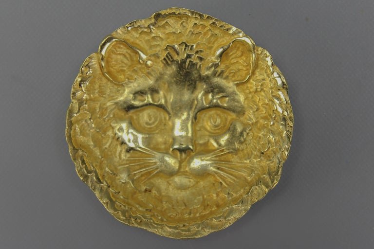 Round Bronze Card Tray or Pin Tray, Vide-Poche in a Shape of Cat Head ...