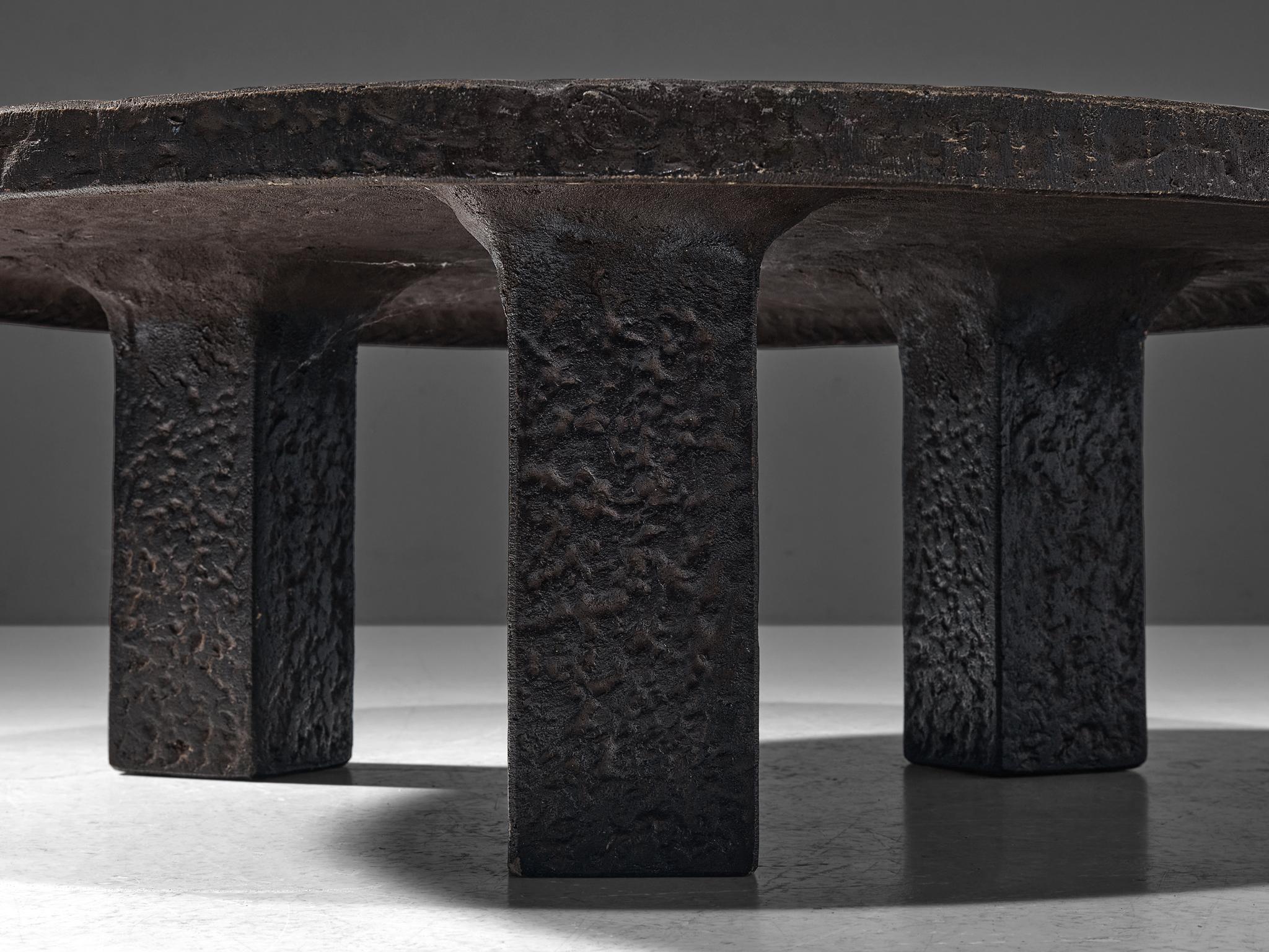 Round Brutalist Coffee Table with Stone Look For Sale at 1stDibs ...