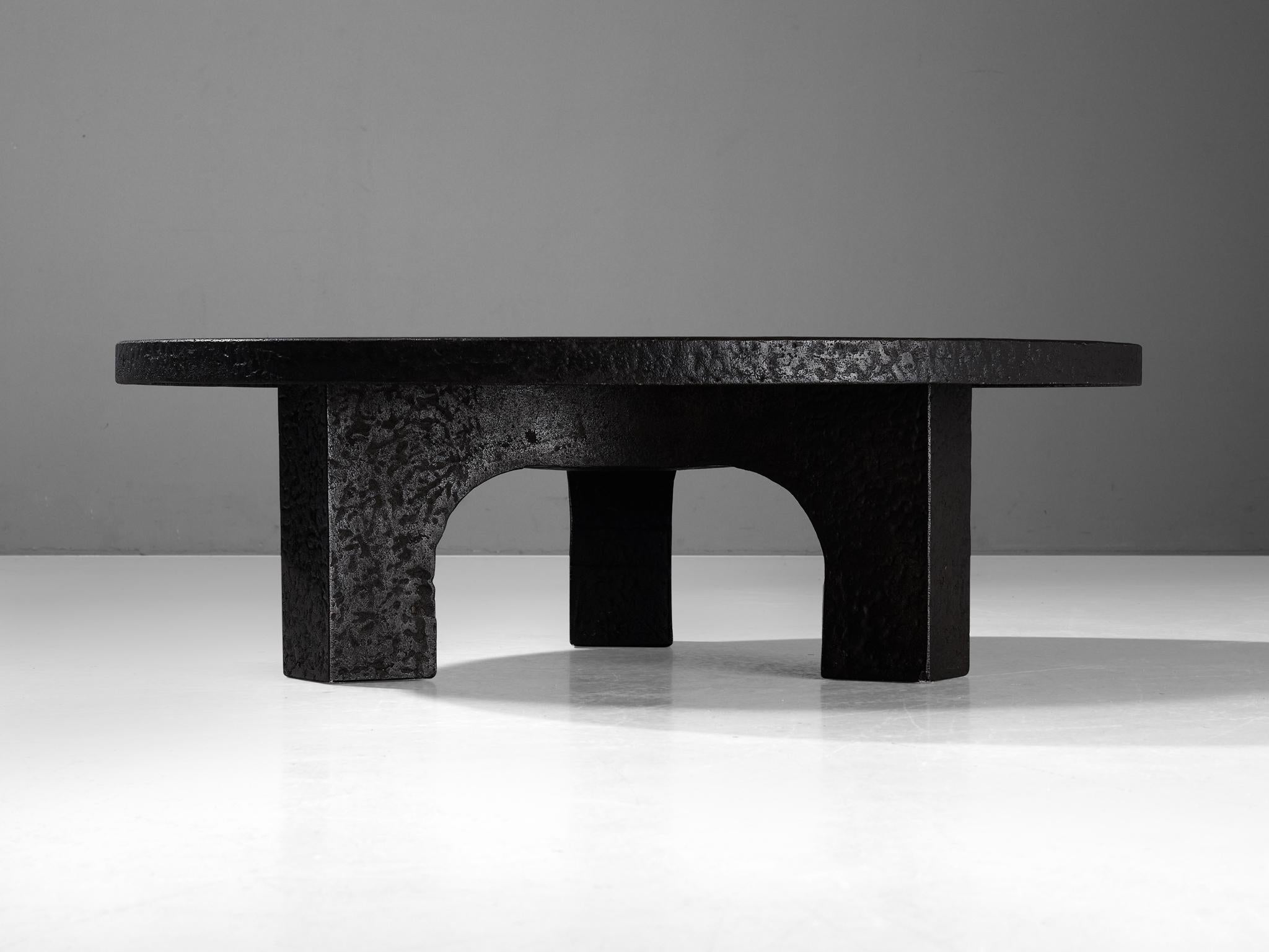 Round Brutalist Coffee Table with Stone Look at 1stDibs