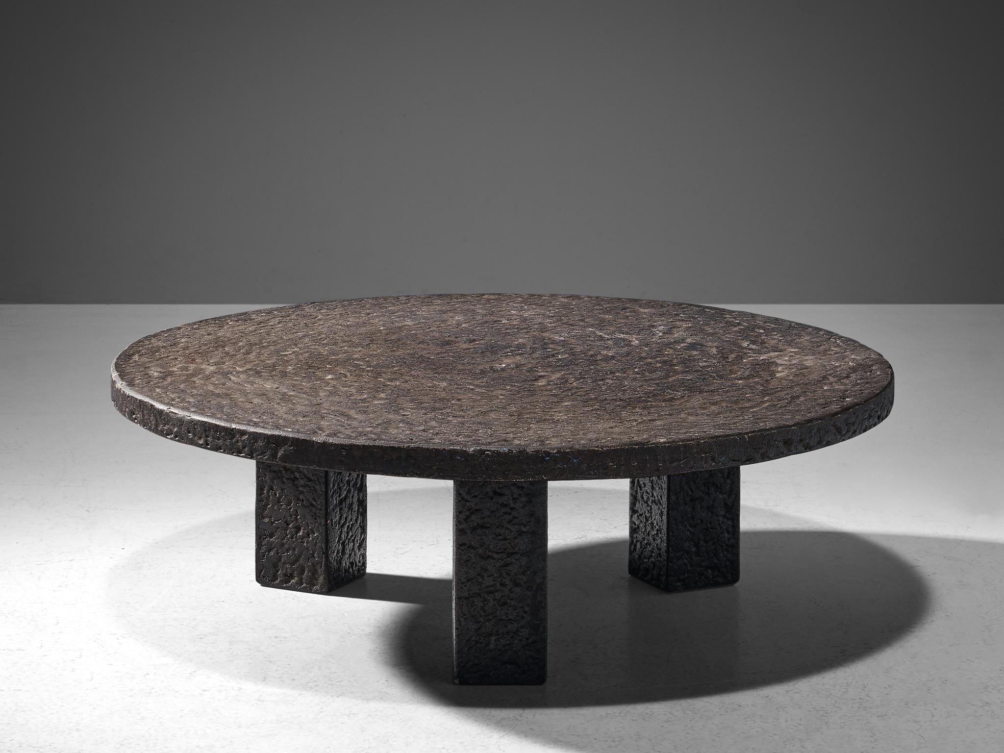 Round Brutalist Coffee Table with Stone Look For Sale at 1stDibs ...