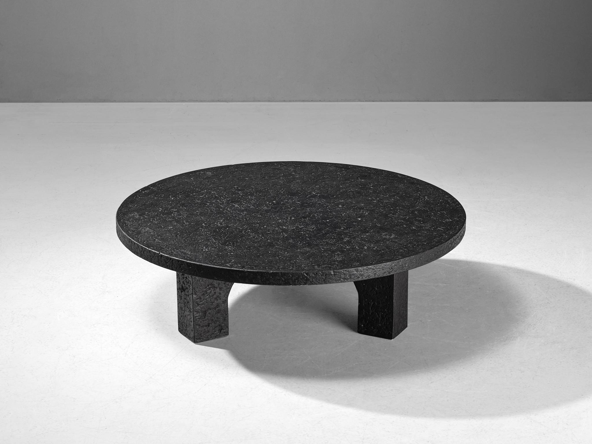 Round Brutalist Coffee Table with Stone Look at 1stDibs
