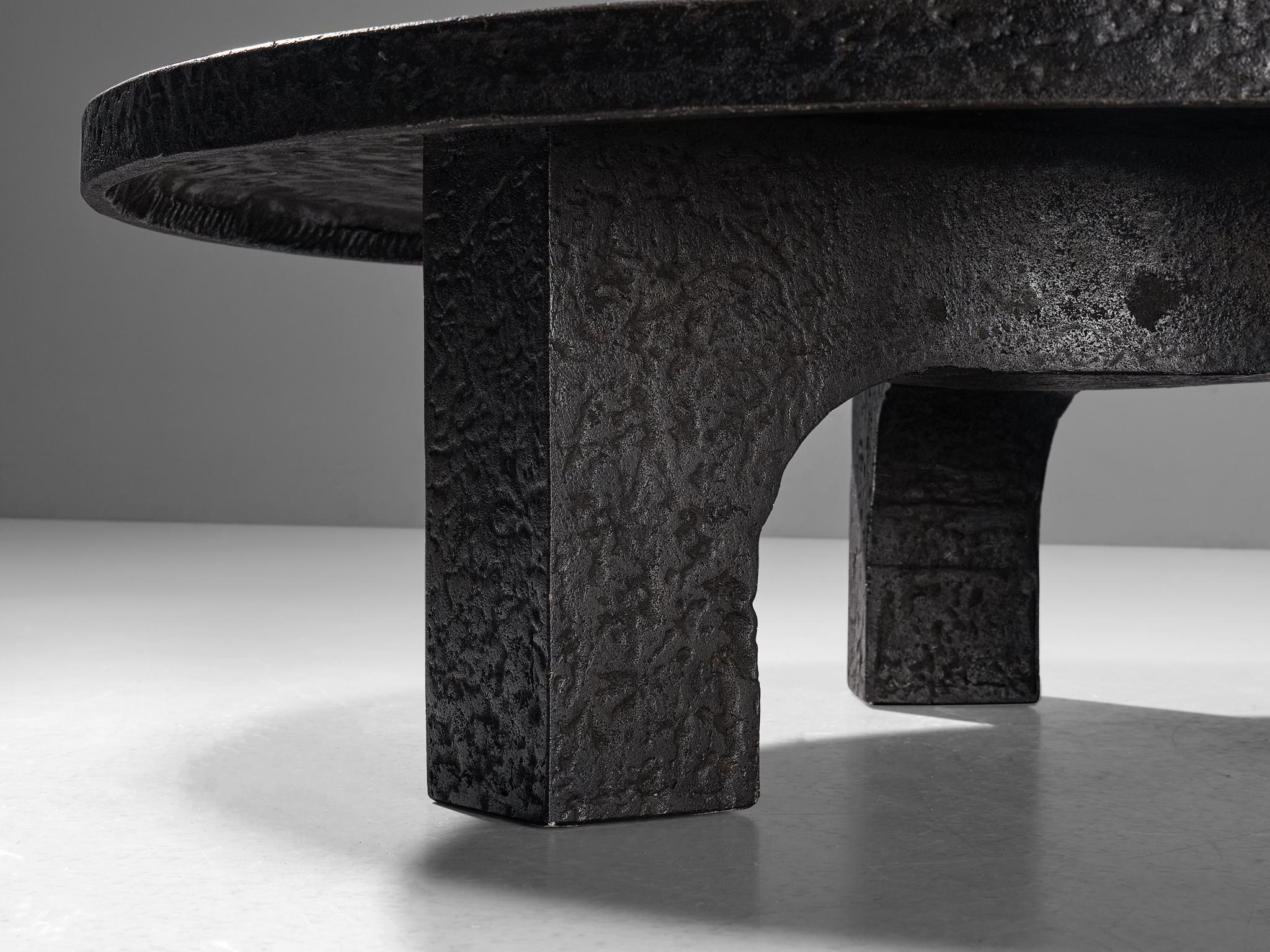 Round Brutalist Coffee Table with Stone Look at 1stDibs