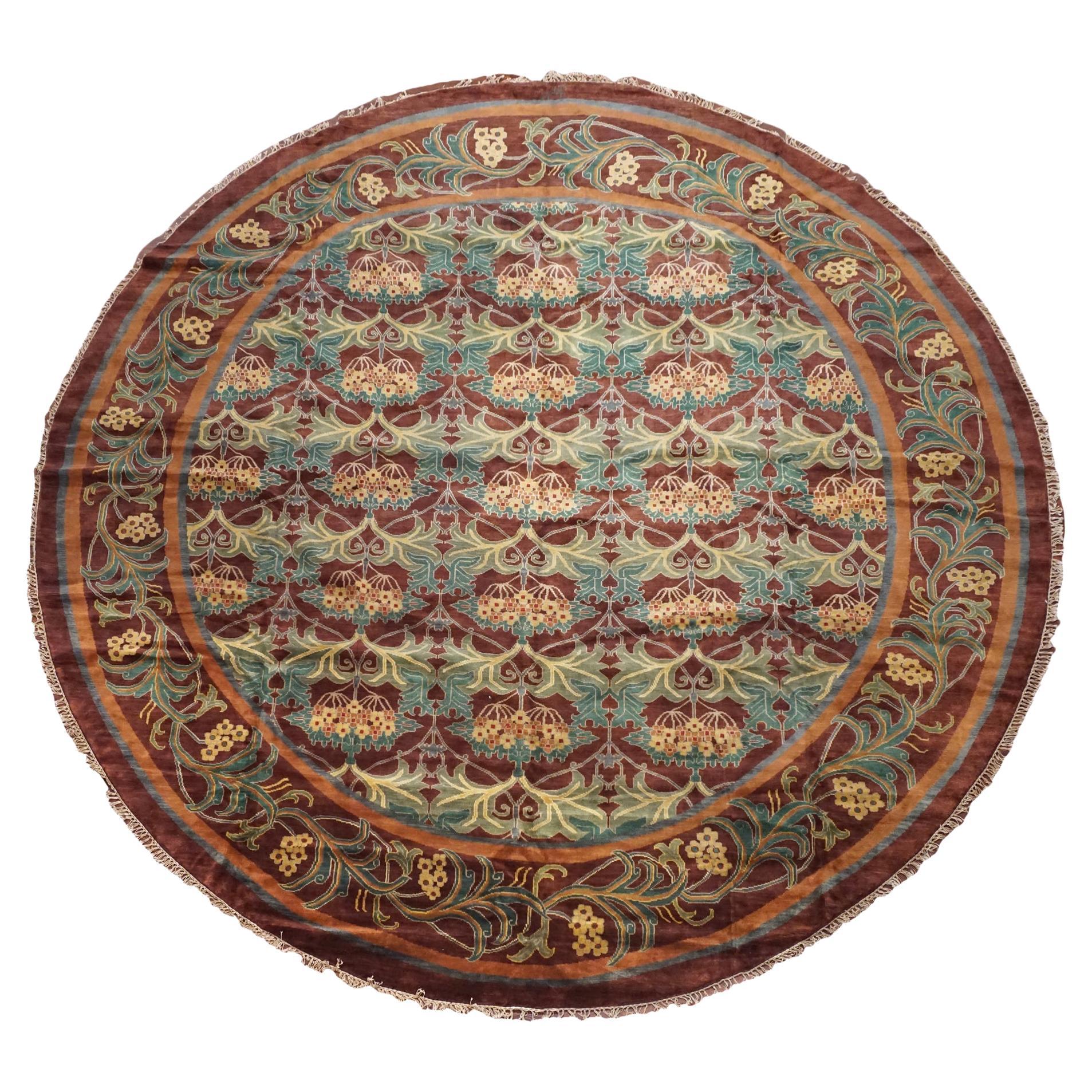 Round Green Art and Craft Rug For Sale at 1stDibs