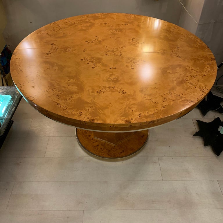 Round Burl Wood Dining Table with Central Pedestal Base by J. C. Mahey ...