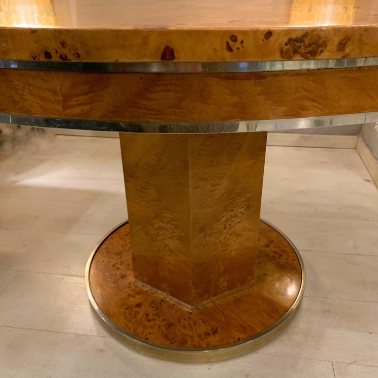 Round Burl Wood Dining Table with Central Pedestal Base by J. C. Mahey ...