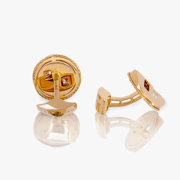 Round Cable Cufflink in 18k Yellow Gold with Diamonds For Sale at 1stDibs