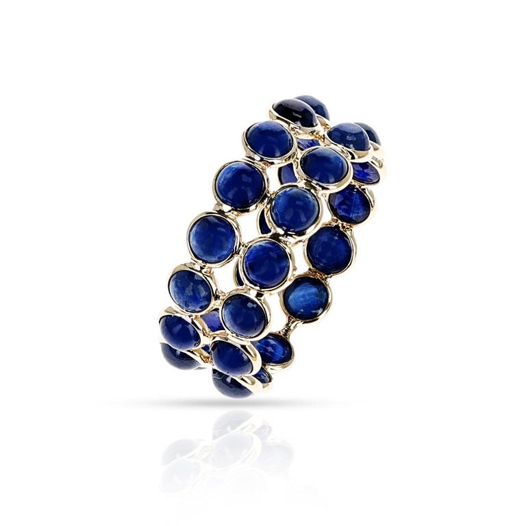 Round Cabochon Blue Sapphire Double Layer Band in 18k Yellow Gold For ...