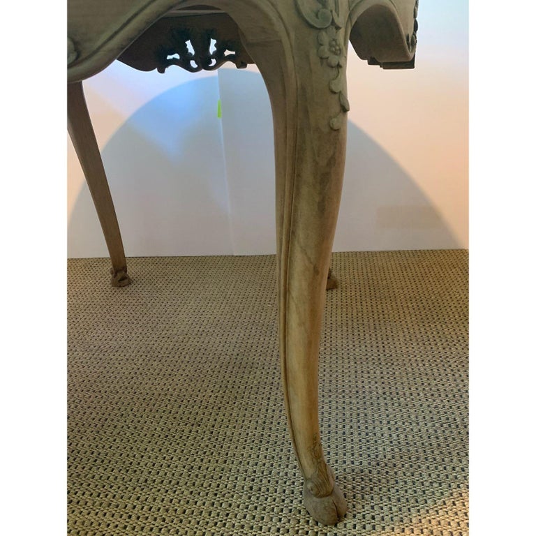 Round, Carved, Raw Wood, Entry Desk Table with Rose Marble Top For Sale ...