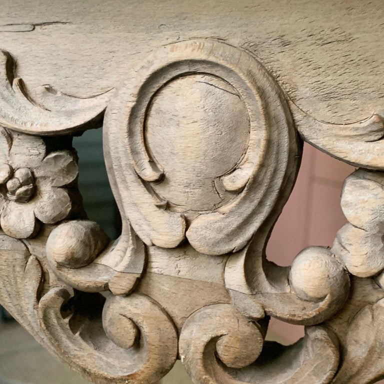 Round, Carved, Raw Wood, Entry Desk Table with Rose Marble Top For Sale ...