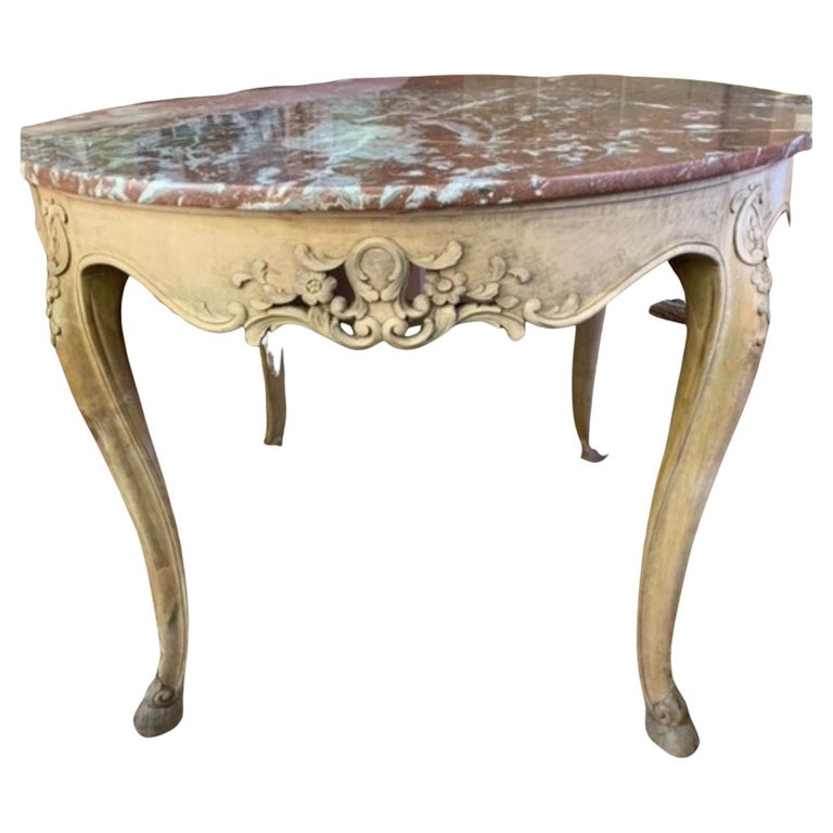 Round, Carved, Raw Wood, Entry Desk Table with Rose Marble Top For Sale ...