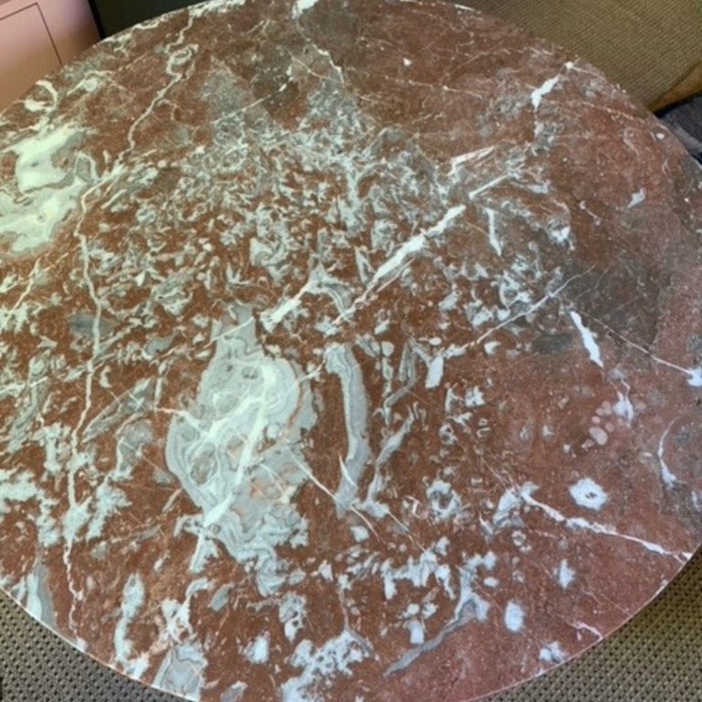 Round, Carved, Raw Wood, Entry Desk Table with Rose Marble Top For Sale ...