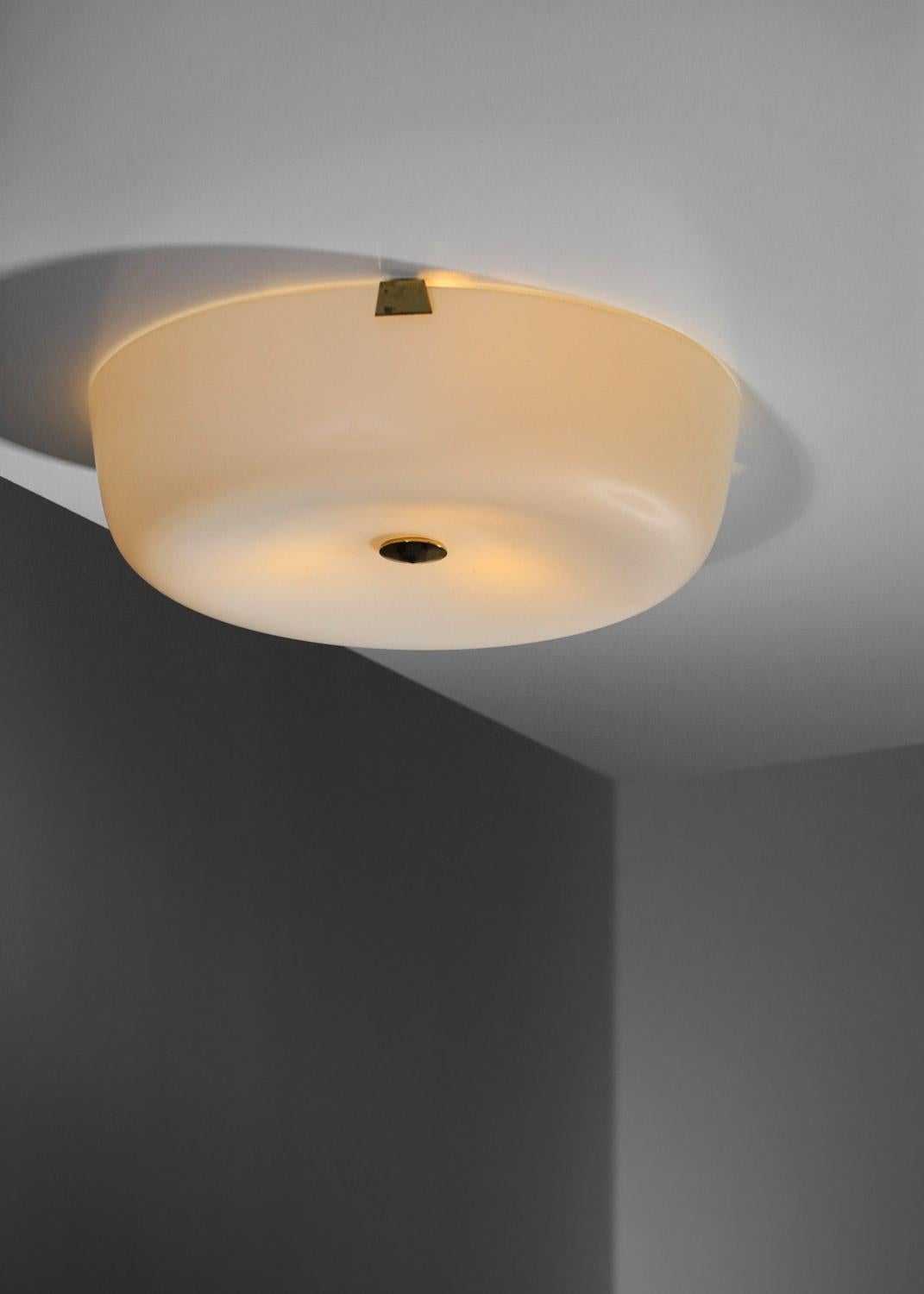 Round ceiling light in white opaline and brass from the 70s For Sale at ...