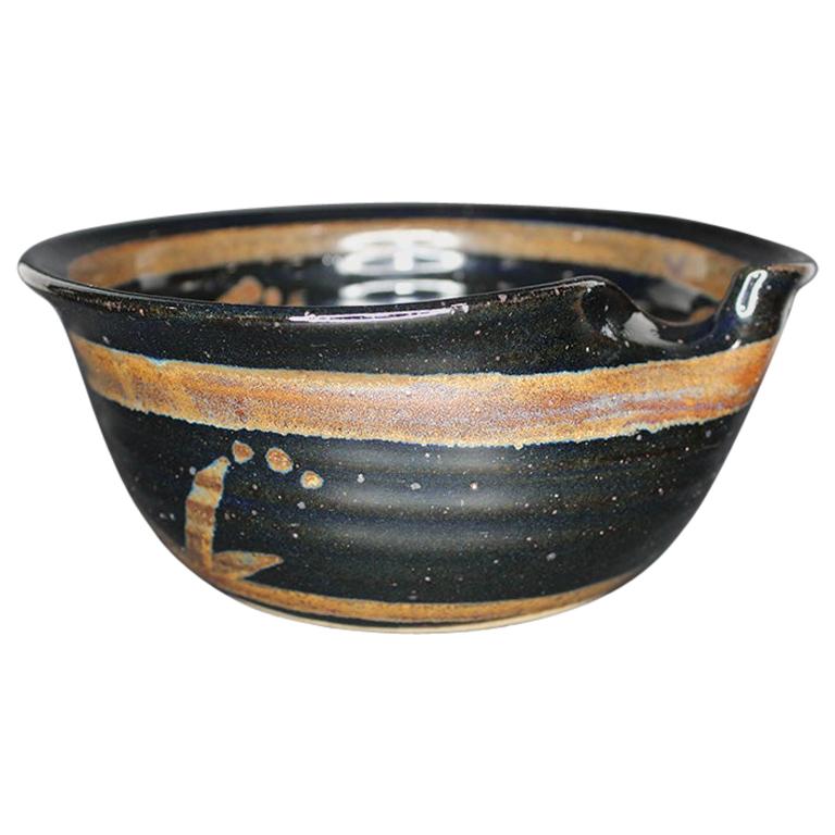 Round Ceramic Bowl in Black and Orange Signed at 1stDibs