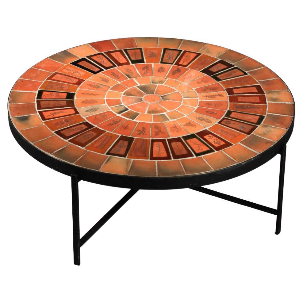 Round ceramic coffee table by Roger Capron herbier Vallauris 1950's ...