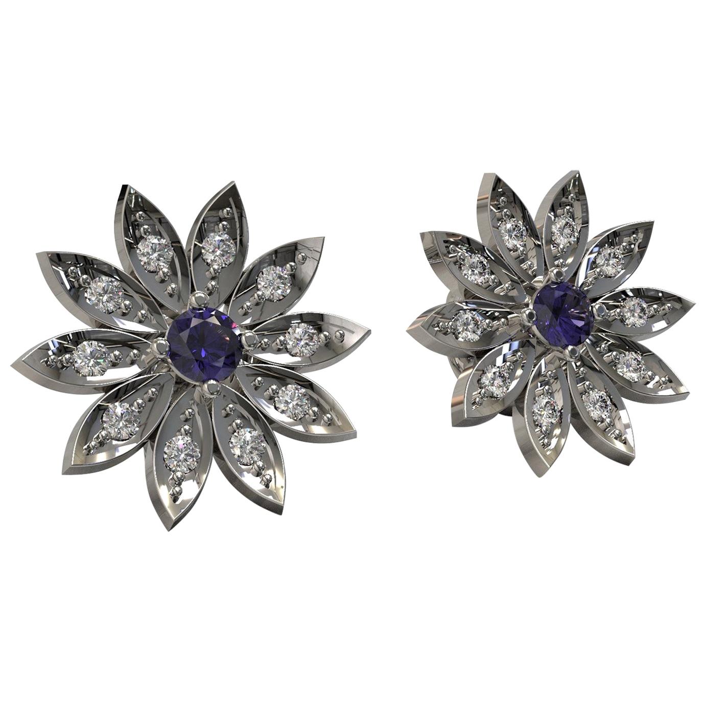 Diamond and Parti Sapphire 18 Carat White Gold Stud Earrings at 1stDibs ...