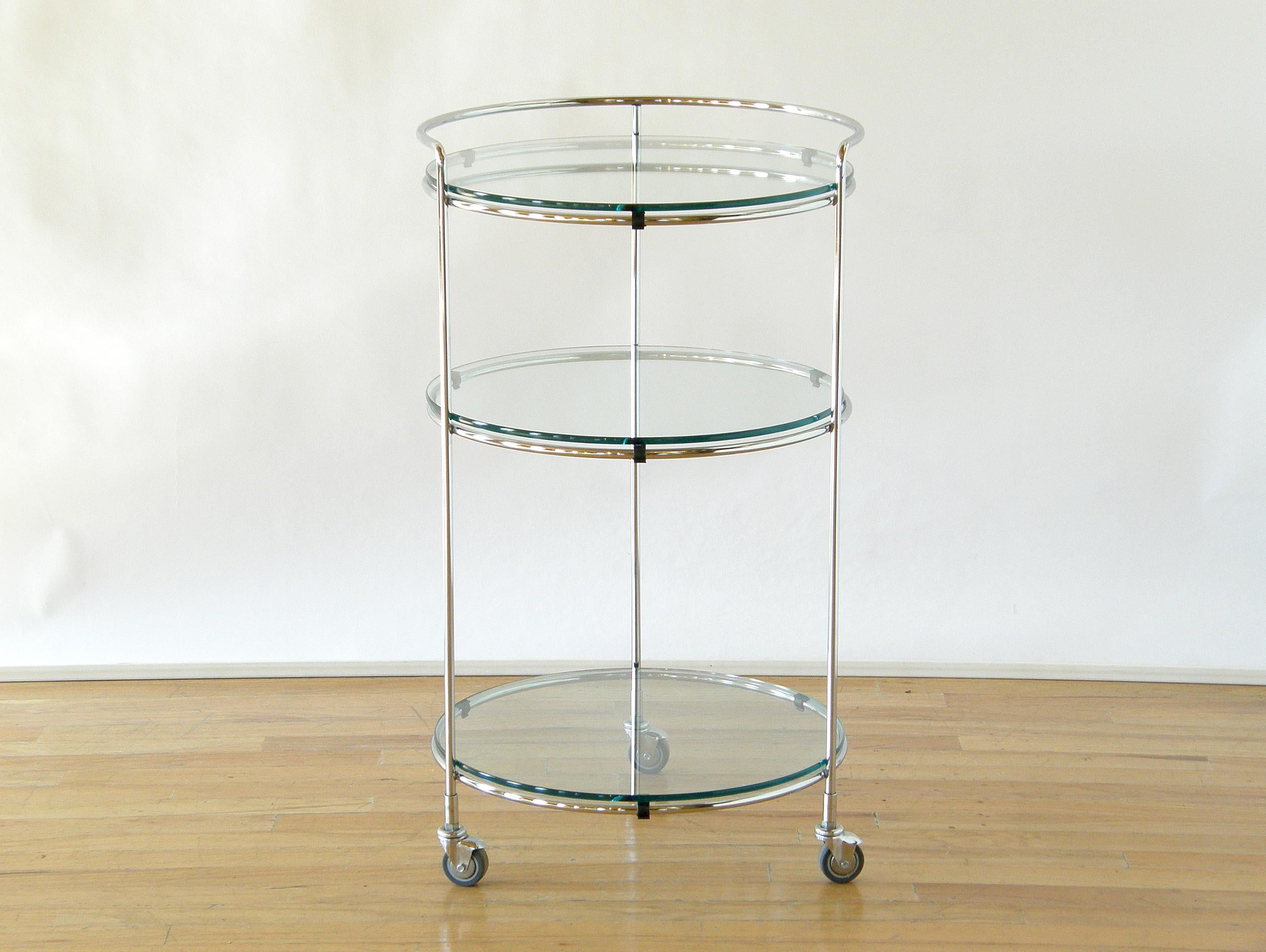 Round Chrome Rolling Cocktail Bar Serving Cart with Glass Shelves at ...