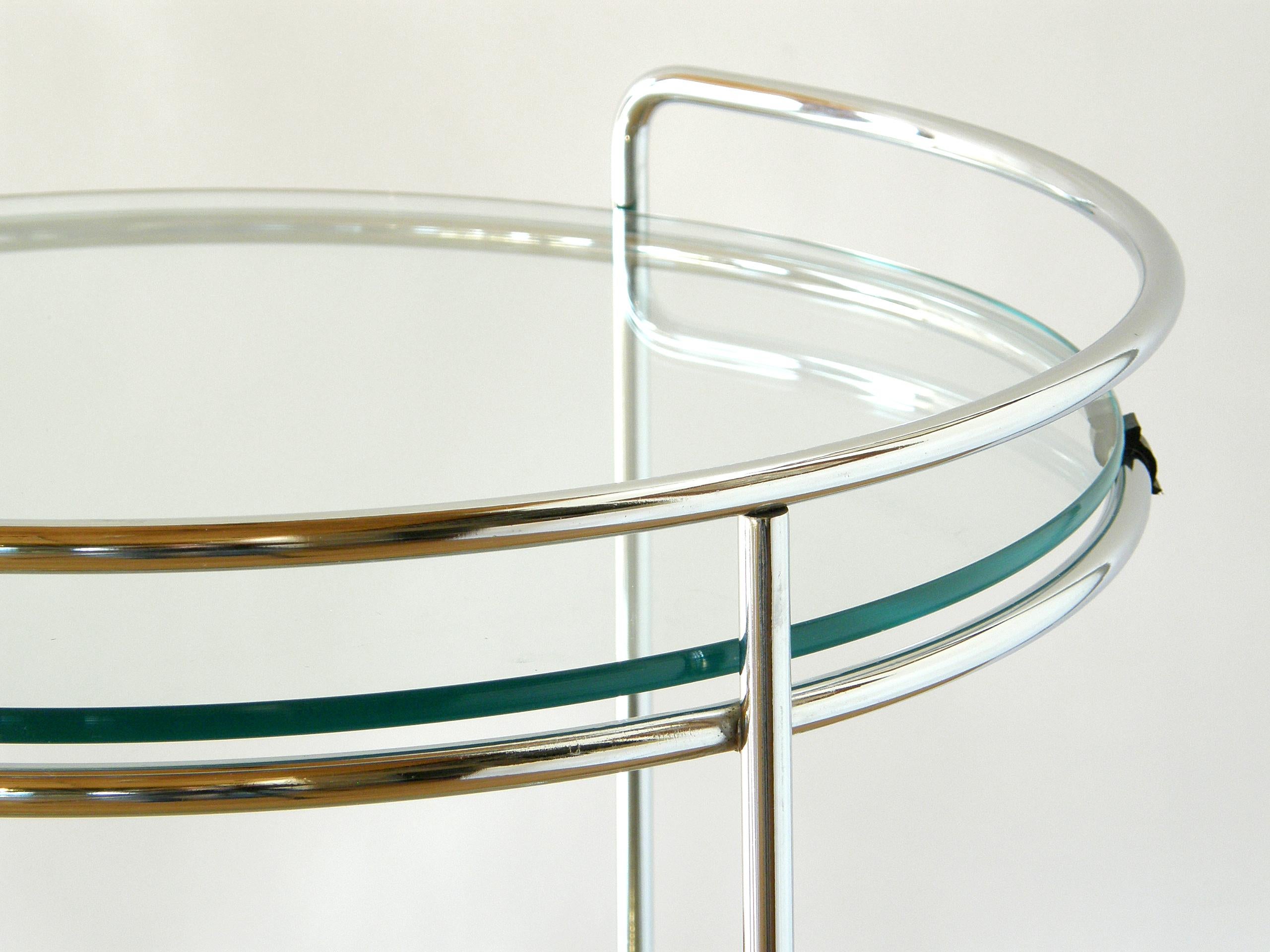 Round Chrome Rolling Cocktail Bar Serving Cart with Glass Shelves at ...