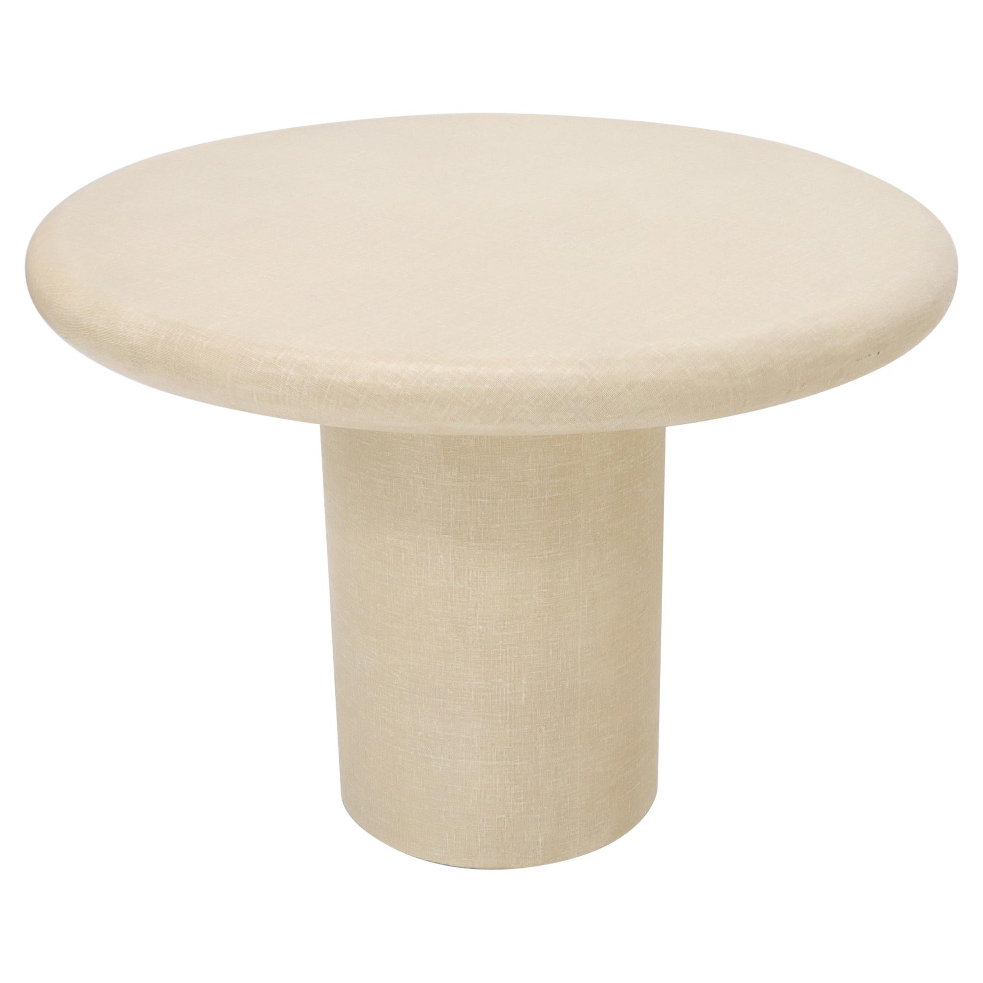 Round Cloth Wrapped Dining Game Table on Cylinder Base at 1stDibs