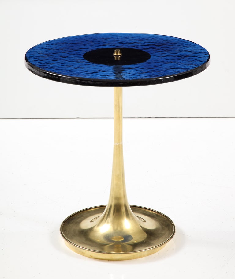 Round Cobalt Blue Murano Glass and Brass Martini or Side Table, Italy ...