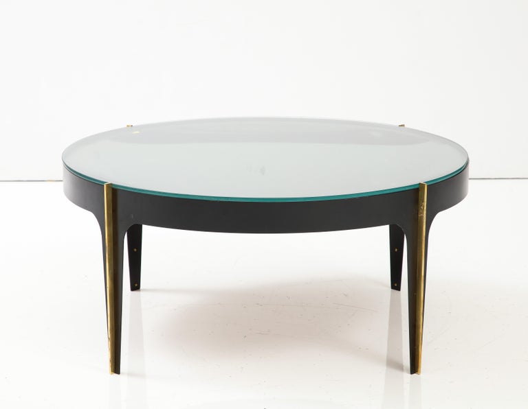 Round Cocktail Table in Black Enameled Metal, Brass and Green Grey ...