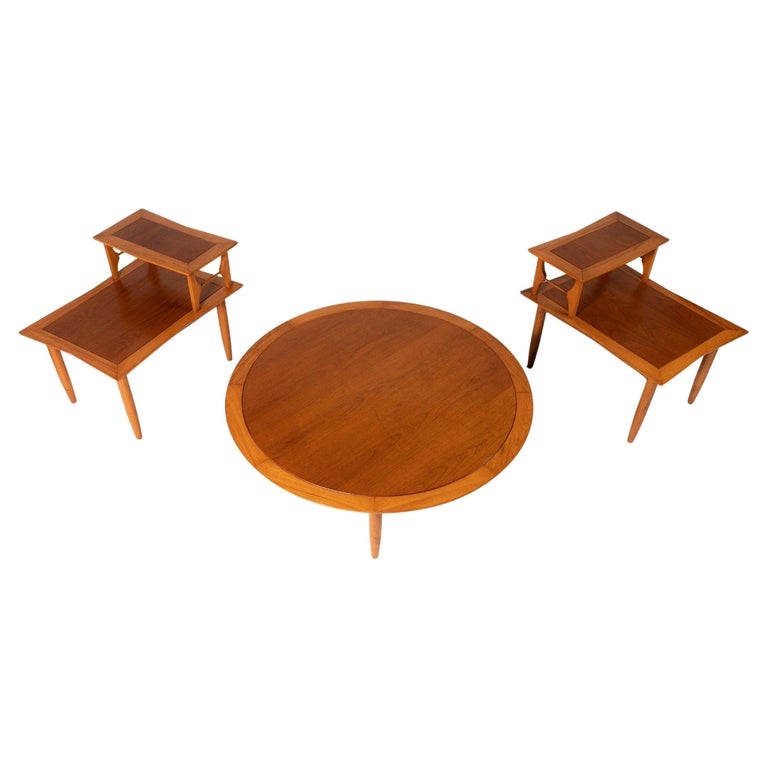 Round Coffee Table and Pair of 2-Tier End Tables Attributed to Lubberts ...