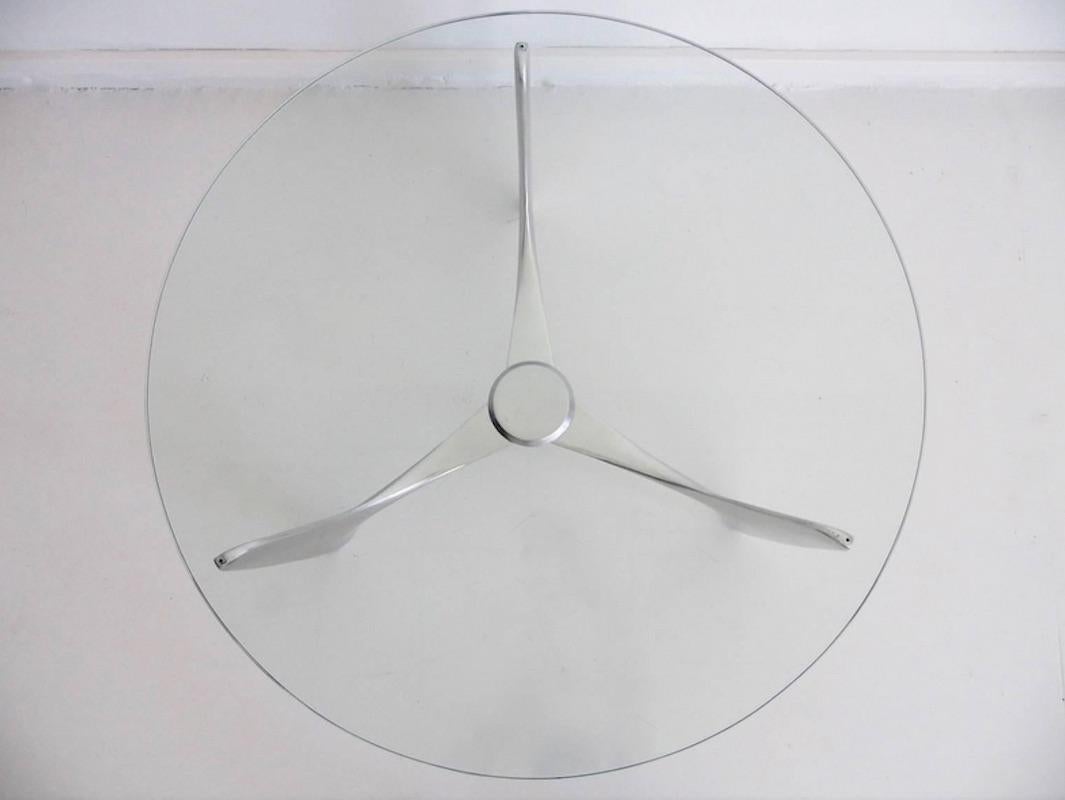 Round Coffee Table with Tripod Aluminum Frame and Glass Top For Sale at 1stDibs