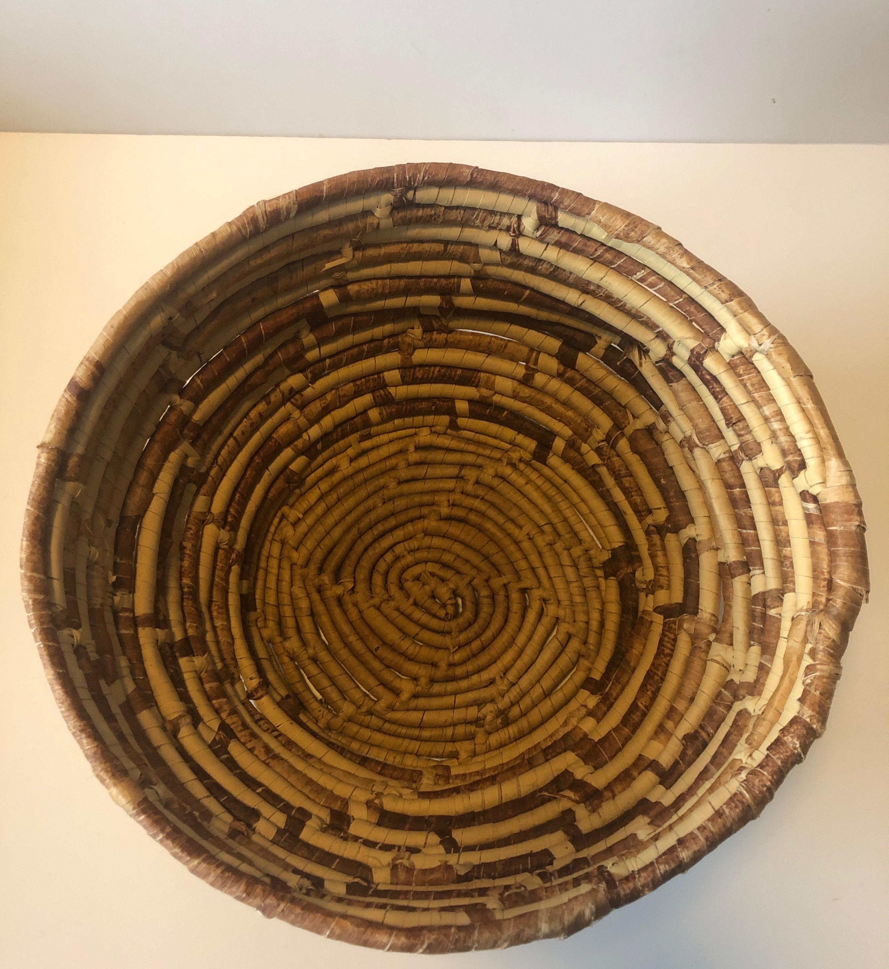 Round Coiled Tan and Brown Decorative Basket For Sale at 1stDibs | pan ...