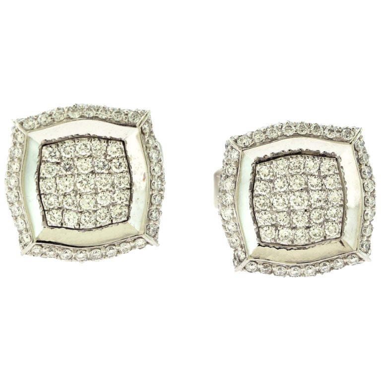 Round Composite Diamond Square Shaped in 18 Karat White Gold Cufflinks ...