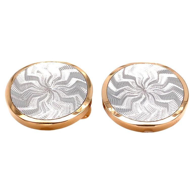 Round Cufflinks, 18k Rose Gold and White Gold, Authentic Guillochee ...