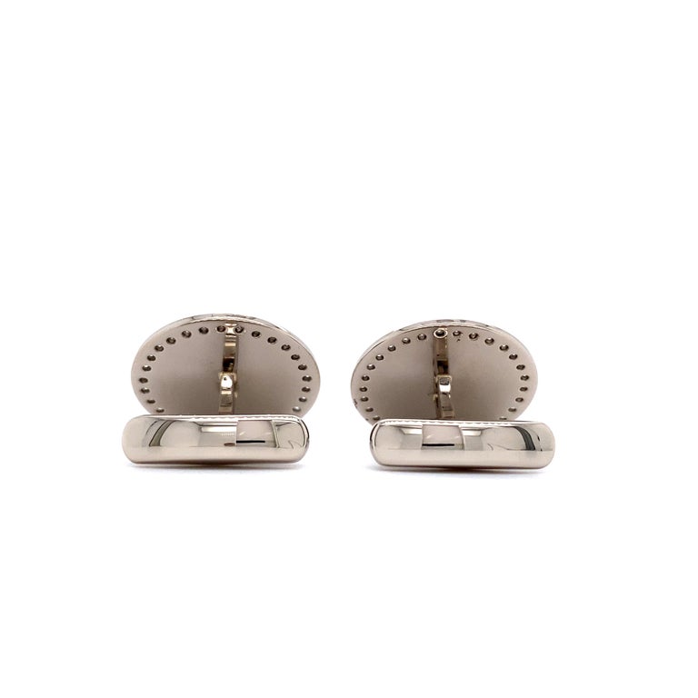 Round Cufflinks - 18k White Gold - Blue Guilloche Enamel - 62 Diamonds ...