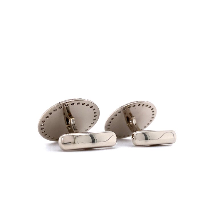 Round Cufflinks - 18k White Gold - Blue Guilloche Enamel - 62 Diamonds ...