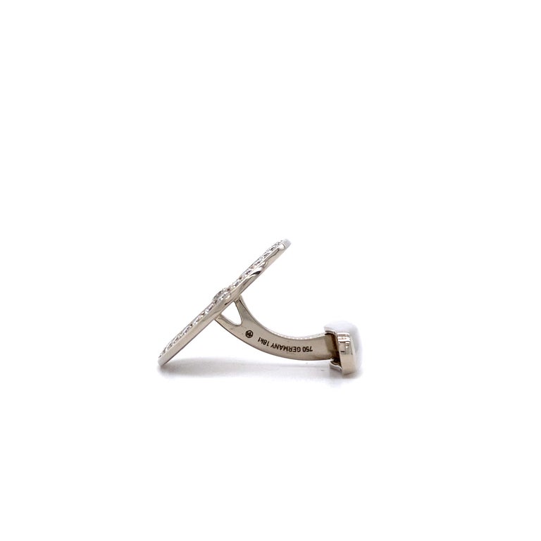 Round Cufflinks - 18k White Gold - Blue Guilloche Enamel - 62 Diamonds ...